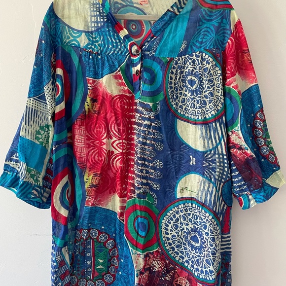 Krasuay | Tops | Funky Bright Cotton Tunic Blouse From Thailand | Poshmark